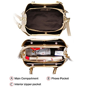 FOXER Designer Chain Pattern Tote Bag with Adjustable Strap and Top Handle - Cow Leather Ladies Handbag with Lock in Gold
