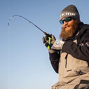 KastKing Konvert Hardwater Twin Tip Ice Fishing Rod, 27 Ice Spinning Rods, IM6 Graphite Blank, Two Action Tips in One Rod - M/ML, Rubber Cork Handle, 2pcs Reel Seat, Chartreuse Strike Tip, w/Case