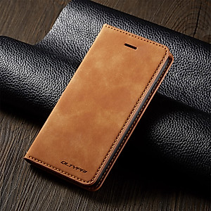 QLTYPRI Samsung Galaxy A40 Case, Premium PU Leather Cover TPU Bumper with Card Holder Kickstand Hidden Magnetic Adsorption Shockproof Flip Wallet Case for Samsung Galaxy A40 - Brown