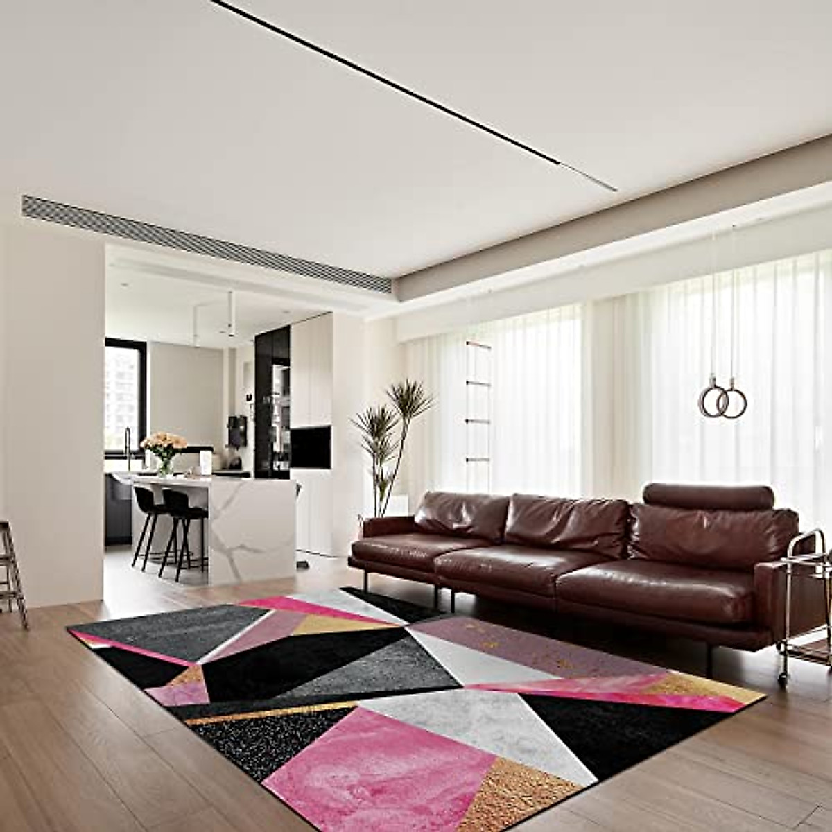 Pink Gray Black Marble Texture Area Carpet, Irregular Geometry Light Luxury Washable Rug, Comfortable Soft Breathable Non-Slip Backing for Living Room Bedroom Study Office Decor3 x 4ft