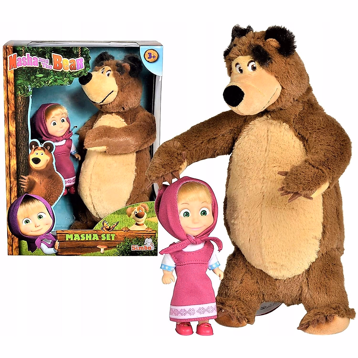 Masha and The BeaR Jada Toys, Masha Plush Set with Bear and Doll Toys for Kids, Ages 3+, Nylon, 109301072, 9.8 inches