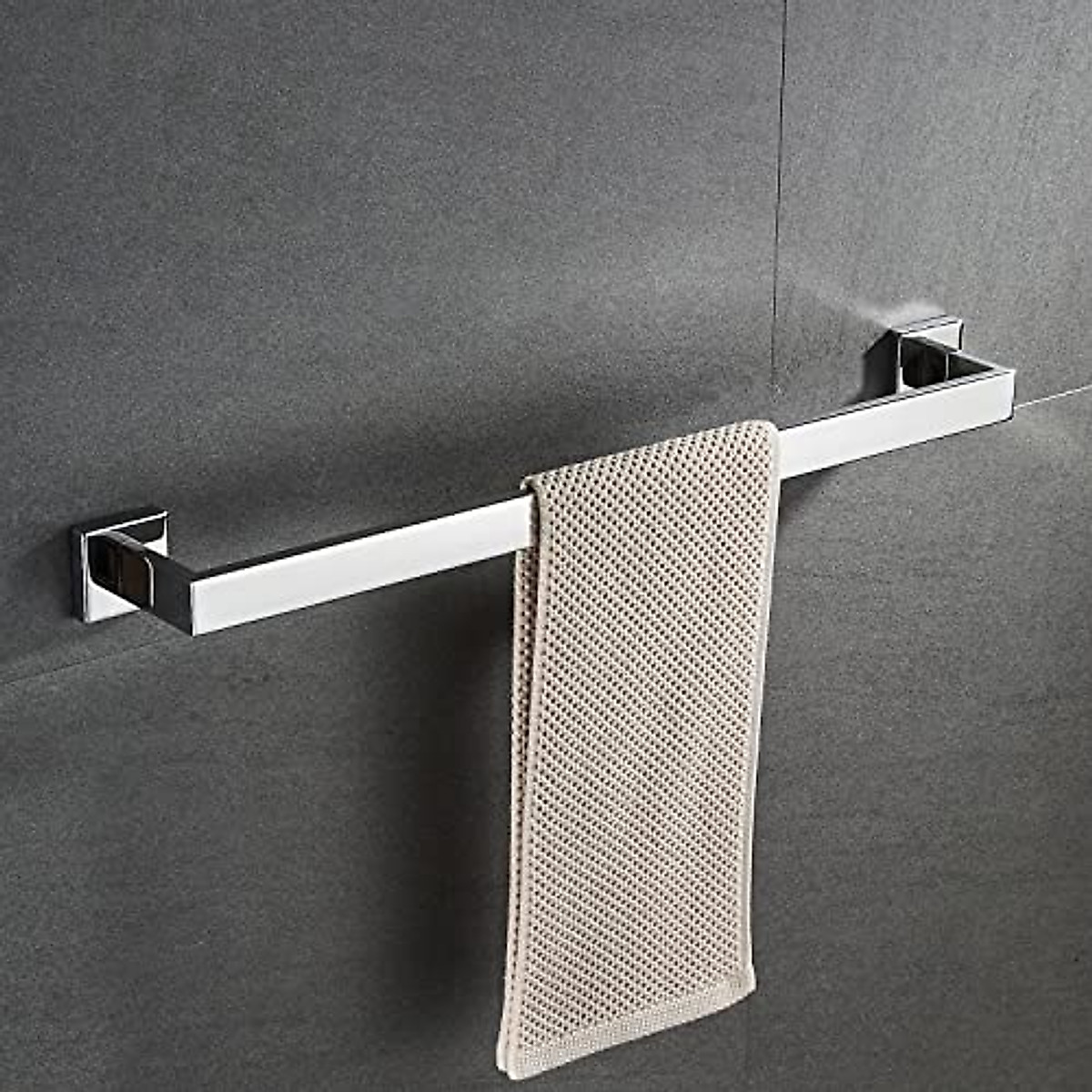 JunSun Square Towel Bar 24-Inch Stainless Steel Bathroom Hardware Towel Holder Modern Towel Rail Mirror Polished Bathroom Accessories Towel Rod Contemporary Wall Mounted Towel Rack Polished Chrome