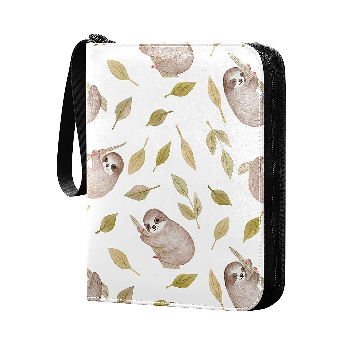 PYBUG Cute Sloth Trading Card Binder with Nylon Strap 4-Pocket Waterproof PU Leather Card Collection Binder for 400 Cards Sturdy Card Holder Folders for Game Cards,Sports Cards