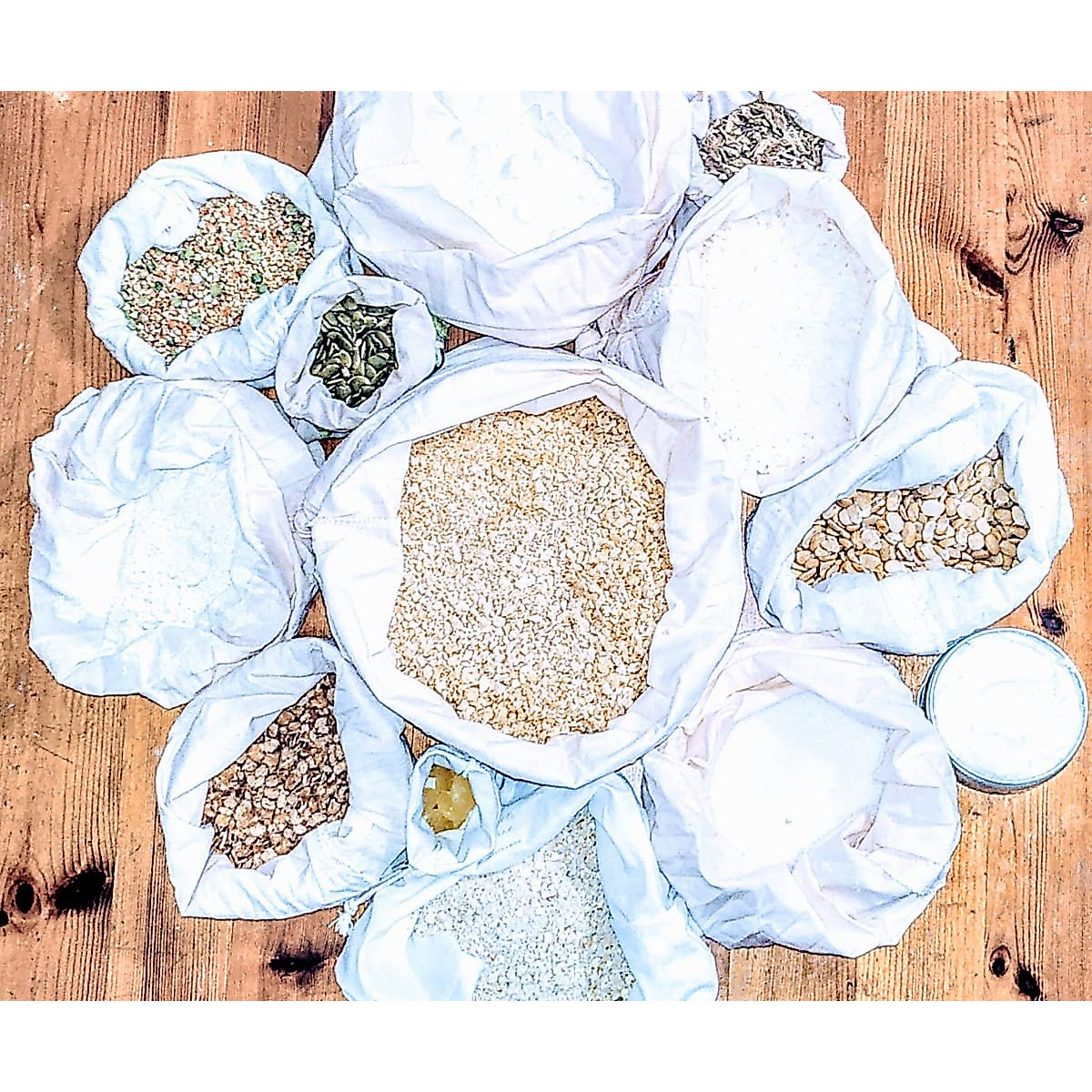 Reusable Produce Bags Washable, Muslin Bags with Drawstrings Set of 6, Veggie Bags, 100% Organic Cotton, Foldable Vegetable Shopping Bags, Muslin Bread Bags, Reusable Bulk Bags for Grains(2L, 2M, 2S)