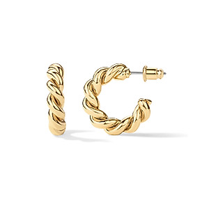 PAVOI 14K Gold Plated Twisted Rope Round Hoop Earrings in Rose Gold, White Gold and Yellow Gold (16.00, Yellow Gold)