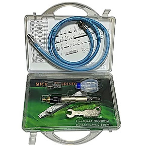 VOTOER 1/8" (3mm) and 3/32" (2.38mm) Pneumatic Air Micro Die Grinder Polishing Tool Kit, 3mm Chuck Pencil Type Rotary Engraving Cutting Grinding Tool Set, 70000RPM