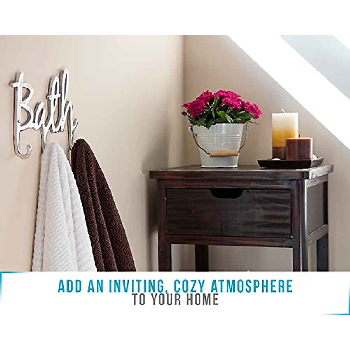 Comfify Modern Style “Bath” Wall Mount Towel Holder and Robe Hook Hand-Cast Aluminum Bathroom Hanger Decor w/ 3 Hooks for Towels, Robes, Clothing | Includes Screws and Anchors | Silver Color