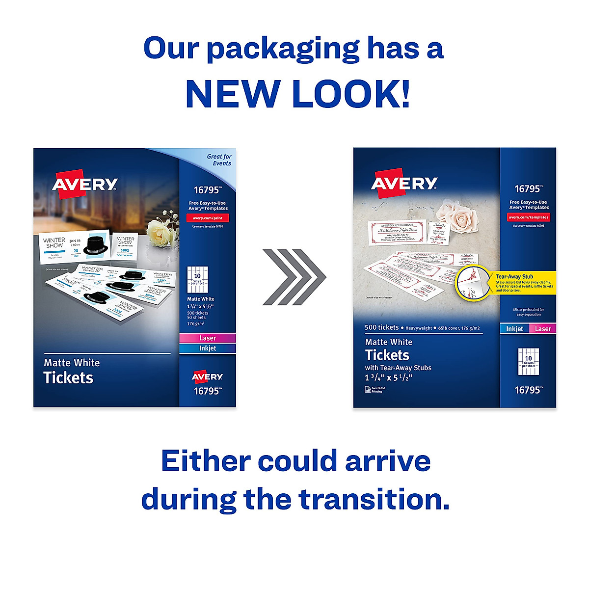 Avery Printable Event Tickets (16795) and Name Badge Inserts (5392)