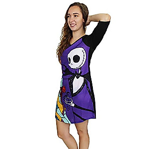 Disney Nightmare Before Christmas Women's 3/4 Sleeve Dorm Nightgown Pajamas (X-Large, Black/Purple)
