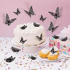 48Pcs Butterfly Wall Stickers, 3D Butterfly Wall Decor Black Butterfly Party Decorations Birthday Cake Decorations Removable Wall Stickers Room Decor for Baby Shower Party Girls Kids(Black)