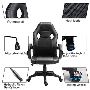 Polar Aurora Office Chair PU Leather Racing Style Computer Gaming Chairs Adjustable Swivel Desk Chair Black