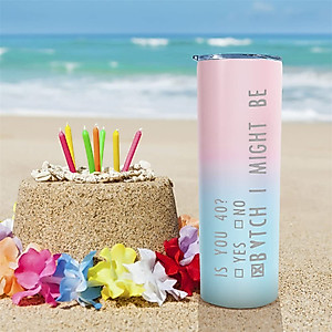 40th Birthday Gifts Women 40 Year Old Birthday Gifts For Women 20oz Funny Skinny 40th Birthday Cups Happy Birthday Gift For 1984 Woman Female Bday Present Pink Gradition Travel Tumbler With Lid Straw