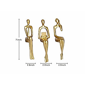 3Pcs Gold Decor Thinker Statue Abstract Art Sculpture Decorations Reading Women Figurine Modern Sitting Shelf Decor for Home Decor Living Room Bookshelf Coffee Table Desktop Office Decoration(Gold)