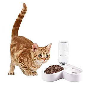 Bibabala Automatic Pet Feeder and Water Dispenser, 2 in 1 Feeder Bowl with Water Bottle Detachable, Fit for Small Dogs and Cats Kitten Puppy Rabbit Bunny(White)