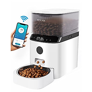 PETVIAGA Automatic Cat Feeder with APP Control, Wifi Smart Pet Feeder with Lock Lid, Clog-free Motor & Stainless Steel Bowl, 5L Cat Food Dispenser for Dry Food with 6 Daily Meals & 20 Portions Control