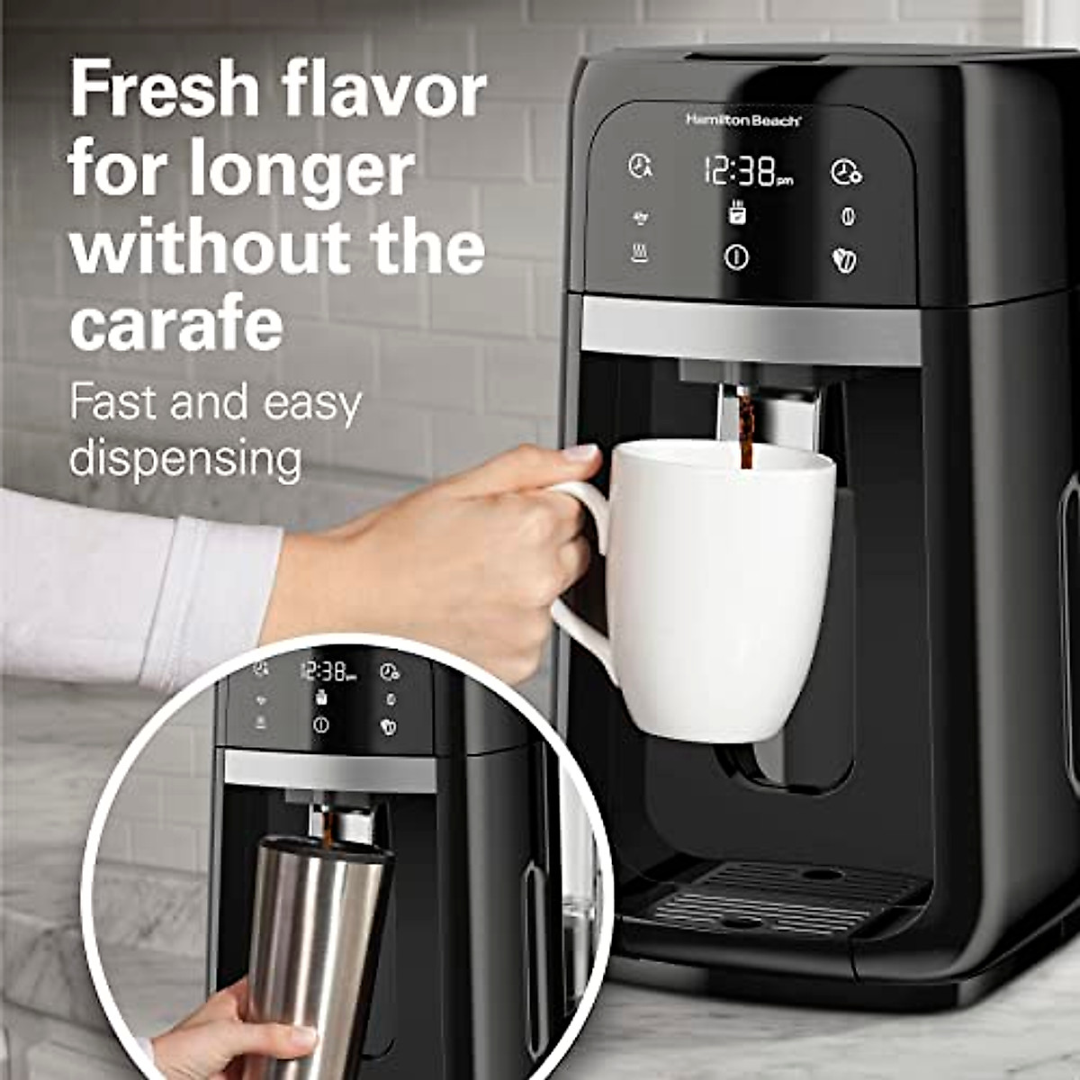 Hamilton Beach One Press Programmable Dispensing Drip Coffee Maker with 14 Cup Internal Brew Pot, Removable Water Reservoir, Black Next Gen (47601)