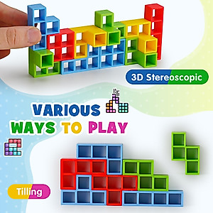 WOWNOVA 48PCS Tetra Tower, Fun Balance Stacking Building Blocks Board Game for Kids, Adults, Friends, Team, Classroom, Dorm, Family Game Night and Parties