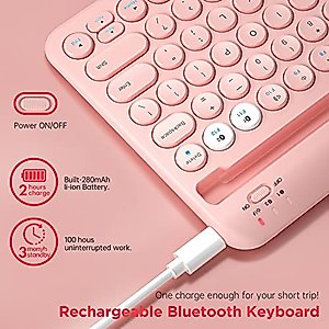 Samsers Multi-Device Bluetooth Keyboard, Rechargeable Wireless Bluetooth 5.1 Keyboard with Integrated Stand, Support 2 Devices for Smartphone Tablet iPad Laptop MacBook PC iOS Android Windows - Pink