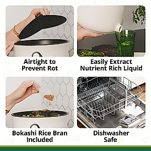 TeraGanix Bokashi Compost Bin + 2 Lb Bokashi Bran, Kitchen Countertop Composter, All Season Indoor Composting, Easily Drain Liquids, Odor Free, Airtight Lid, 2.5 Gallon (Olive, 2 Units)