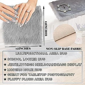 3-Pack School Locker Rugs, 12x12inch Square Plush Cushion Fluffy Area Rug, Mini Carpet Soft Locker Rug Locker Carpet with Non-Slip Back for Middle School Locker Decor Jewelry/Nail Photography (White)