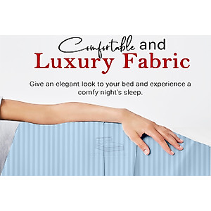 400 Thread Count 100% Egyptian Cotton Sheet Set - Queen Size Sheets Set - 12 inch Deep Pocket of Fitted Sheet - 4 Piece Sheet Set (Sky Blue Stripe - Queen 12 inch Deep Pocket Sheets)