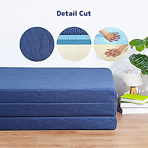 Olee Sleep 4 Inch Tri Folding Memory Foam Topper Blue, Full
