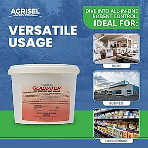 Agrisel Gladiator Rodenticide, Mouse Bait, Rat Bait, Single-Dose Rodent Control, Use Indoor & Outdoor, 3-Pack of Disposable Gloves Included, 128 Wax Blocks (.5 oz)