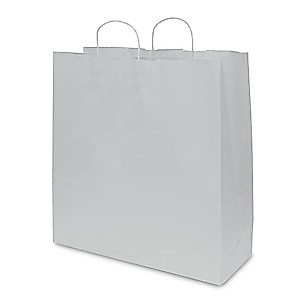 Prime Line Packaging Extra Large White Gift Bags with Handles, Kraft Shopping Tote for Small Business, Boutiques, Merchandise, Bulk,18x7x18.75 50 Pack
