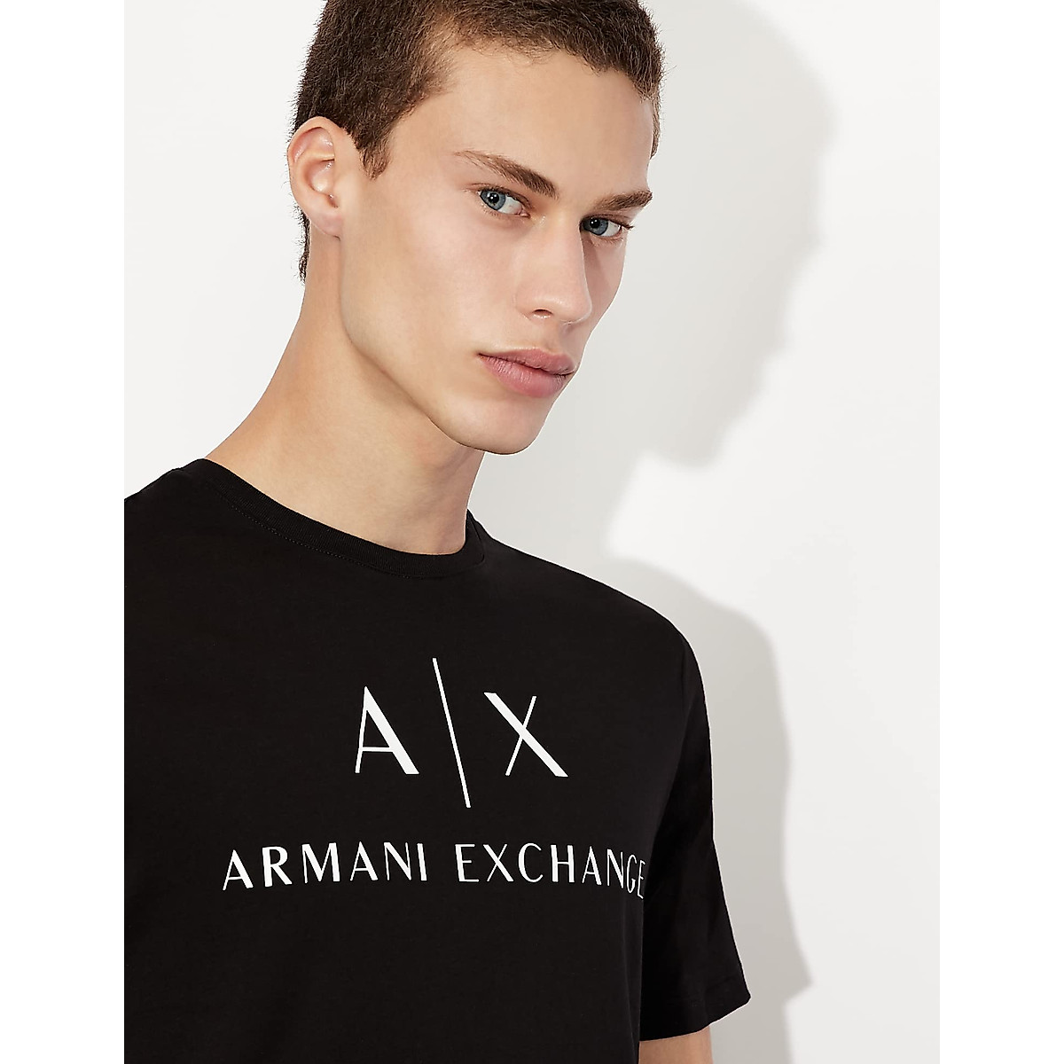 A|X ARMANI EXCHANGE mens Classic Crew Logo Tee T Shirt, Black, Medium US