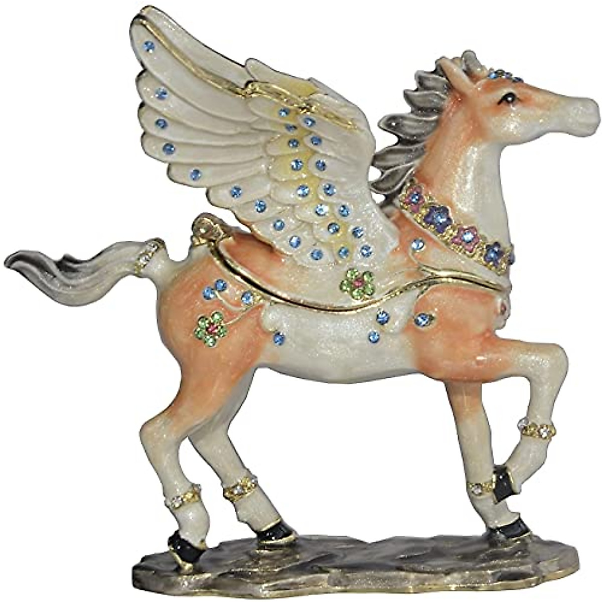 MIXDOM Flying Horse Trinket Box Jewelry Box Hand Painted Decorative Box with Hinged Lid Ring Earring Holder AnimalFigurine Collectible