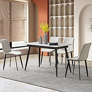 seonyou Dining Table Slate Stone with Sturdy Black Metal Base, White Mid Century Modern Dining Table Kitchen Tables for Small Spaces Rectangular Dining Room Table Restaurant（47“L）