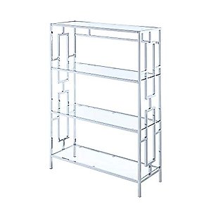 Convenience Concepts Town Square Chrome 4 Tier Bookcase, Clear Glass / Chrome Frame