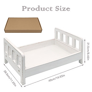 SPOKKI Newborn Photography Props Bed, White Wooden Baby Photoshoot Props Bed, Doll Bed with Box for Newborn Photoshoot