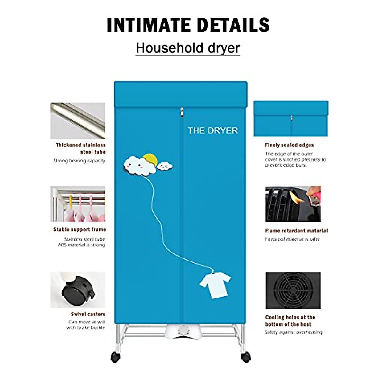 Portable Dryer,110V 1000W Electric Clothes Dryer Machine Double layer Stackable Clothes Drying Rack for Apartments, RV,Laundry,and More