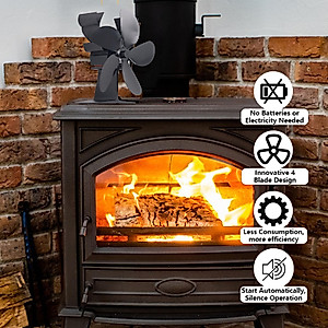 Heat Powered Wood Stove Fan 5 Blade Aluminum Alloy Fireplace Fan Low Noise Strong Heat Dissipation Eco Fan for Home Fireplace