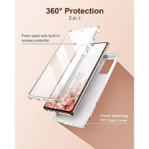 SURITCH Phone Case for Samsung Galaxy Note 20 Case, Front Cover with Built-in Screen Protector Full-Body Protection Shockproof TPU Bumper Protective Case for Man Women Cute, White Marble