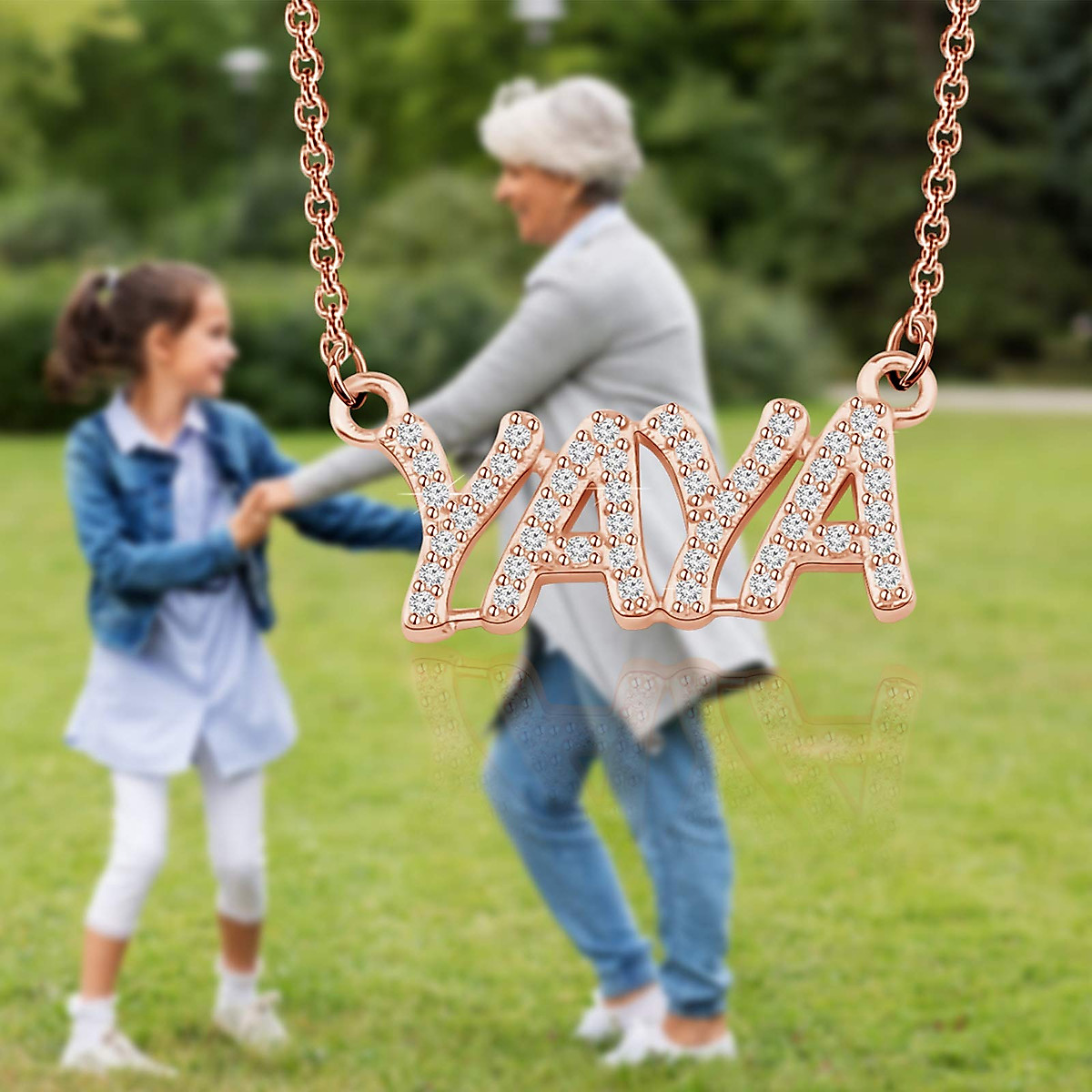 ENSIANTH Yaya Necklace Grandma Jewelry Yaya Letter Necklace Nana Mimi Gigi Gift Family Jewelry (RG)
