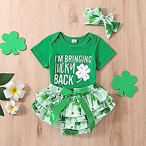 Infant Baby Girl Letters Print Romper Bodysuit High Waist Clover Tutu Shorts Bottoms St. Patrick's Day Clothes (Green,3-6 Months)