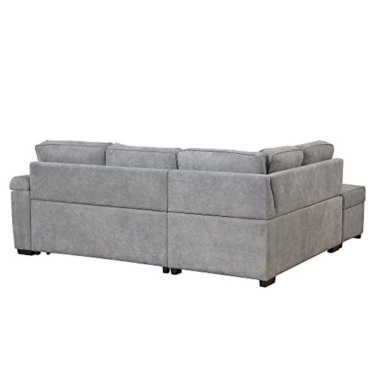 Polibi 5-Seat Sleeper Sofa Bed with Storage Ottoman, USB Charging Ports, Cup Holder on Armrest and 2 Pillows, L-Shape Convertible Pull-Out Sofa Upholstered Couch for Living Room, Grey