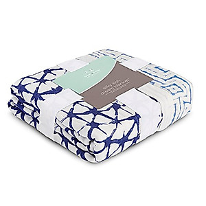 aden + anais Silky Soft Dream Blanket | 100% Viscose Bamboo Muslin Baby Blankets for Girls & Boys | Ideal Newborn Nursery & Crib Blanket | Unisex Toddler & Infant Boutique Bedding, Indigo Shibori Blue