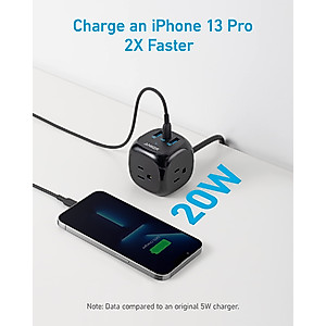 Anker 20W USB C Power Strip, 321 Power Strip with 3 Outlets and USB C Charging for iPhone 15/15 Plus/15 Pro/15 Pro Max, 5 ft Extension Cord, Power Delivery Charging for Dorm Rooms,Home Office(Black)