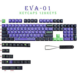 Keycaps Purple and Black, MOLGRIA 128 Set Unit-01 Keycaps for Gaming Keyboard, PBT Cherry Profile Dye Sublimation Keycaps for Gateron Kailh Cherry MX 104/87/74/61 60/75 Percent Keyboard