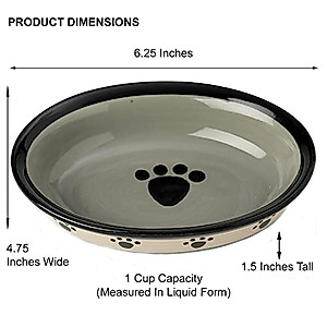 PetRageous 44247 Oval Metro Paws Stoneware Cat Bowl 6.25-Inch Wide and 1.5-Inch Tall Saucer with 1-Cup Capacity and Dishwasher and Microwave Safe for Small Dogs and Cats, Multicolored