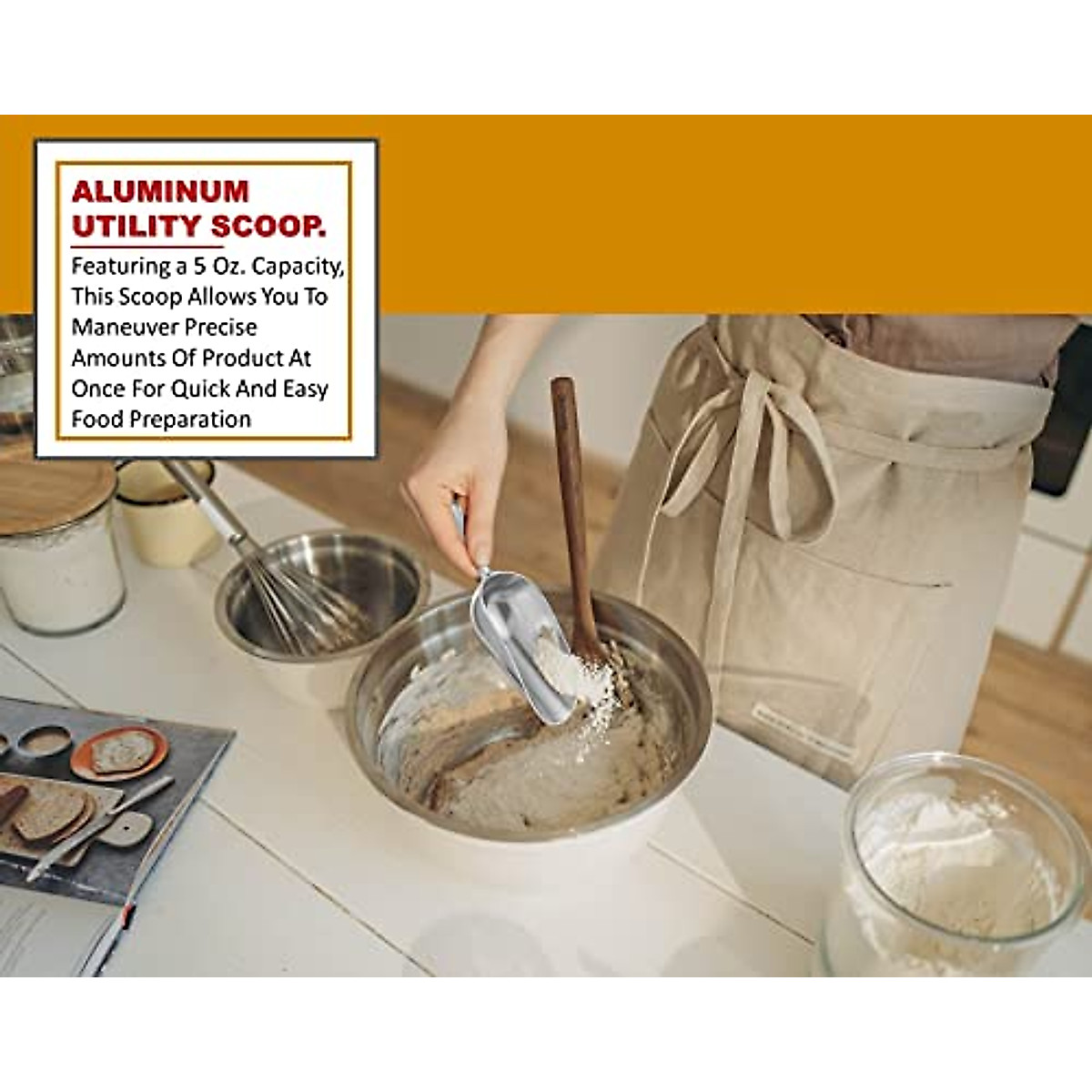 Cast Aluminum Utility Scoop, 5-Ounce - Round Bottom, Small ice scoop For Multi-Purpose Use, With Finger Groove Handle (Hand Wash Only) 5 oz.