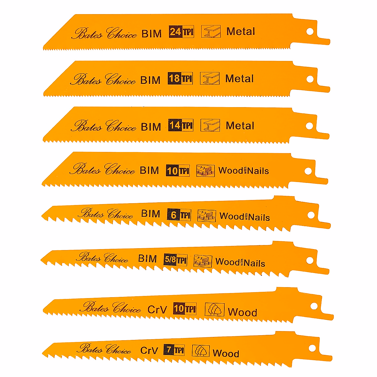 Bates- Reciprocating Saw Blades, 8 Pack, 6 inch, Saw Blade, Reciprocating Saw Blades Wood, Reciprocating Saw Blades Metal, Saw Blades Reciprocating Saw, Metal Cutting Reciprocating Saw Blades