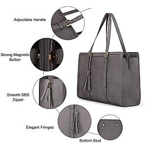 ECOSUSI Laptop Bag For Women 15.6 Inch Work Tote Bags PU Leather Computer Purse For Business Office With 3 Layer Compartments