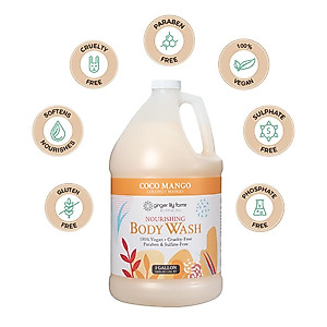 Ginger Lily Farms Botanicals Nourishing Body Wash, Coco Mango, 100% Vegan & Cruelty-Free, Coconut Mango Scent, 1 Gallon (128 fl oz) Refill