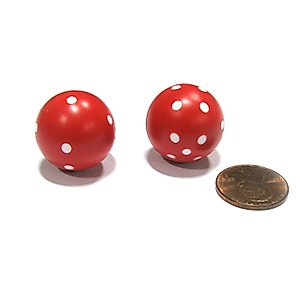 Koplow Games Set of 2 22mm Round Dice, Weighted to Display Number - Red with White Pips