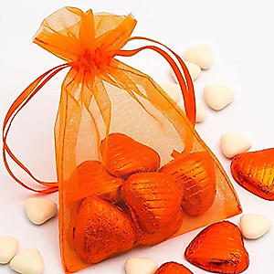 UBGBHO Pack of 100 Organza Gift Bags 5x7 Inch Orange Drawstring for Baby Shower,Christmas,Birthday,Party Favors,Wedding,Room Decor Sheer Fabric Cute Presents Pull String Sachet for Jewelry,Cookie,Coin