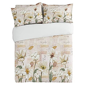 3 Pieces Duvet Cover Bedding Set Queen Flowers Vintage Abstract Oil Painting Breathable Ultra Soft Comforter Cover with Zipper and Pillowcases Luxury Quilt Covers Pastoral Retro Envelope Postmark